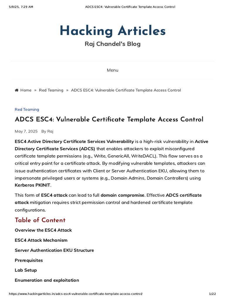 ADCS ESC4 Vulnerability Overview | PDF | Public Key Certificate ...