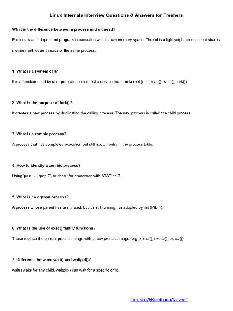 Linux Interview Prep - 70 Questions & Answers For Freshers | PDF ...