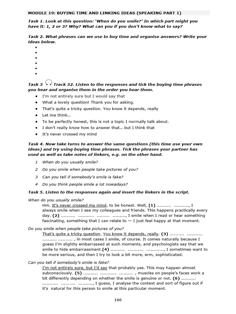 p.166-p.168 Speaking Part 1 - Buying Time and Linking Ideas (Module 19 ...