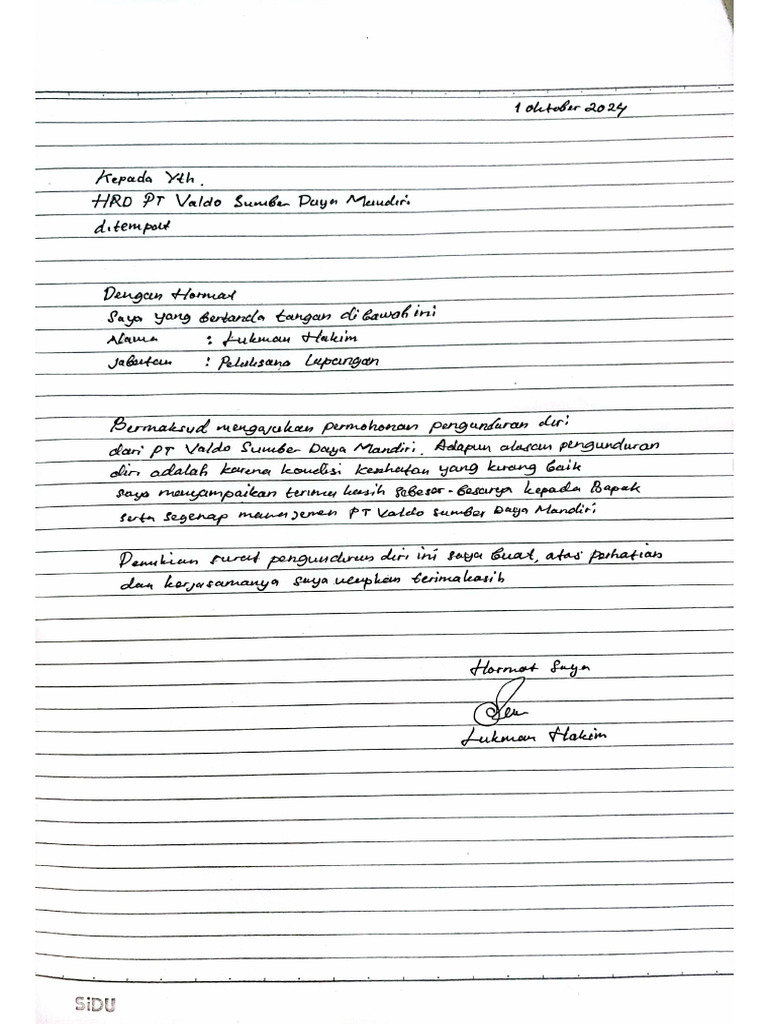 Surat Pengunduran Diri Lukman Hakim | PDF