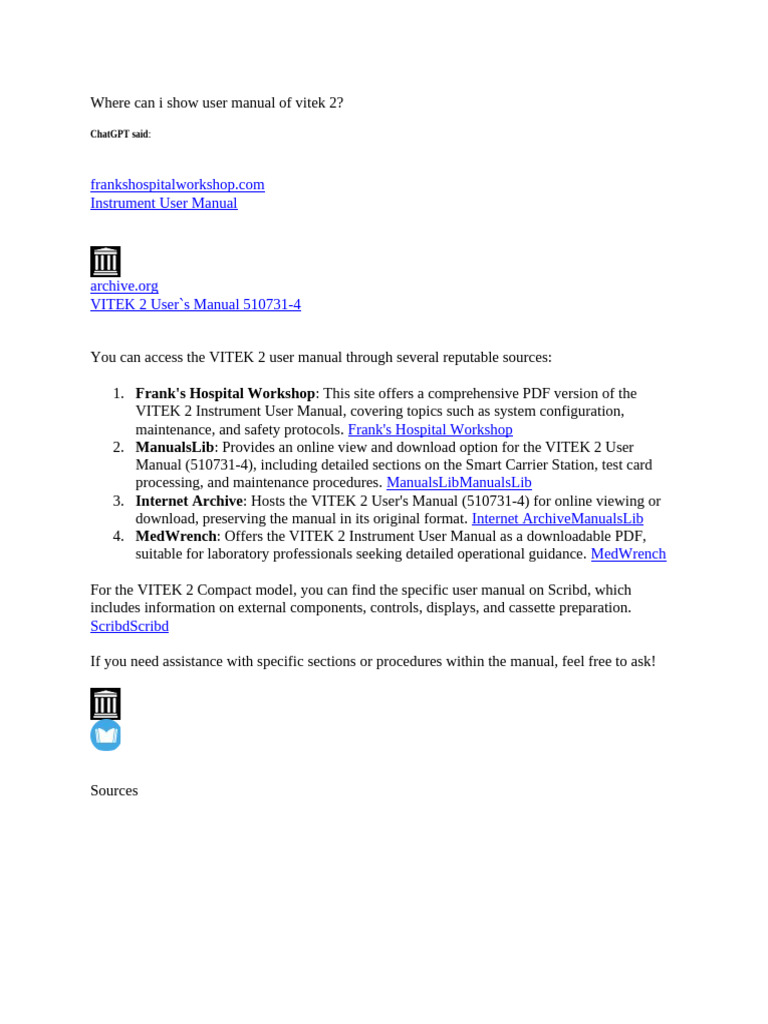 Where Can I Show User Manual of Vitek 2 | PDF