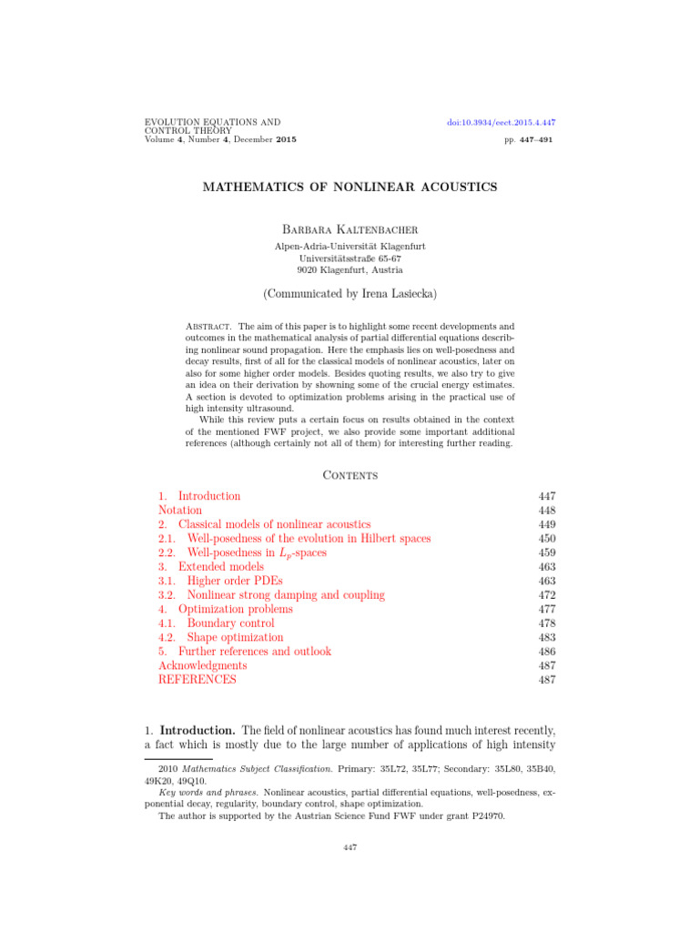 MATHEMATICS OF NONLINEAR ACOUSTICS Barbara Kaltenbacher | PDF | Partial ...
