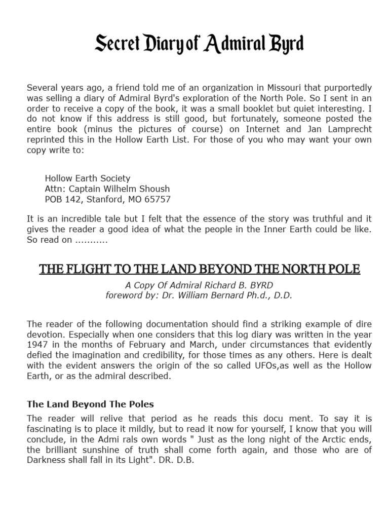 Secret Diary of Admiral Byrd | PDF | Compass | Atomic Bombings Of ...