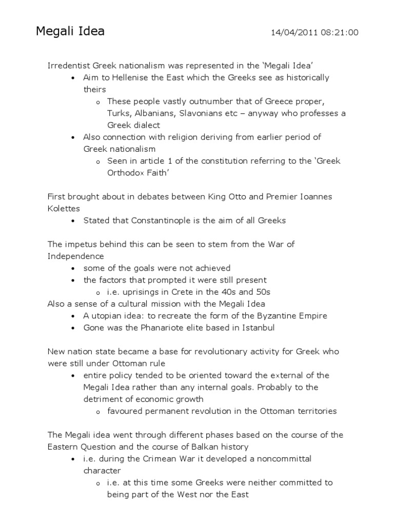 Megali Idea and Greek Nationalism | PDF | Greece | Southeastern Europe