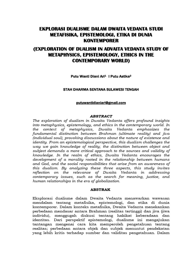 Ekplorasi Dualisme Dalam Dwaita Vedantastudi Metafisika (2) | PDF