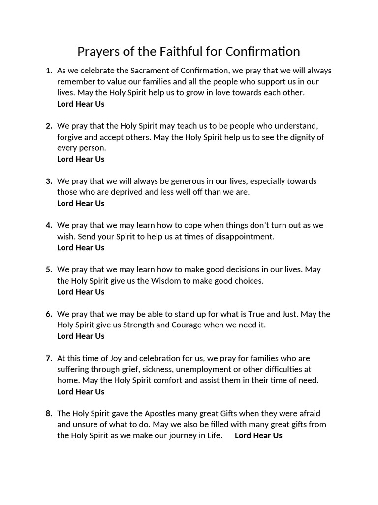 Prayers of The Faithful For Confirmation | PDF