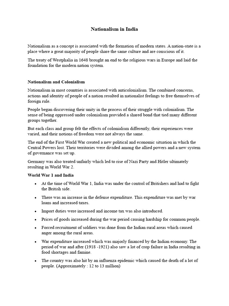 Nationalism in India Notes | PDF | Mahatma Gandhi | British Raj