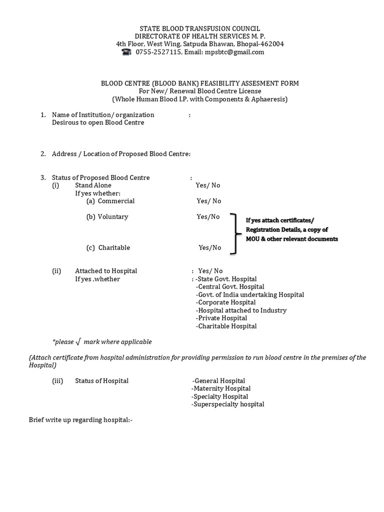 State Blood Transfusion Council MP Application Form | PDF | Body Fluids ...