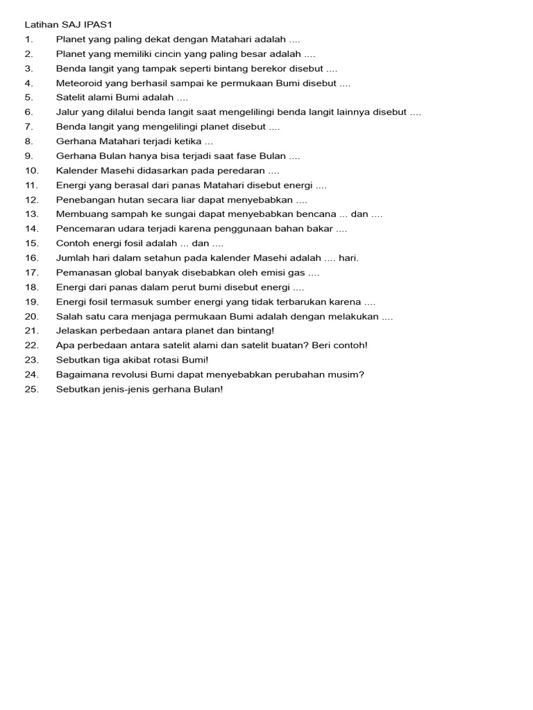 Latihan SAJ IPAS1 | PDF