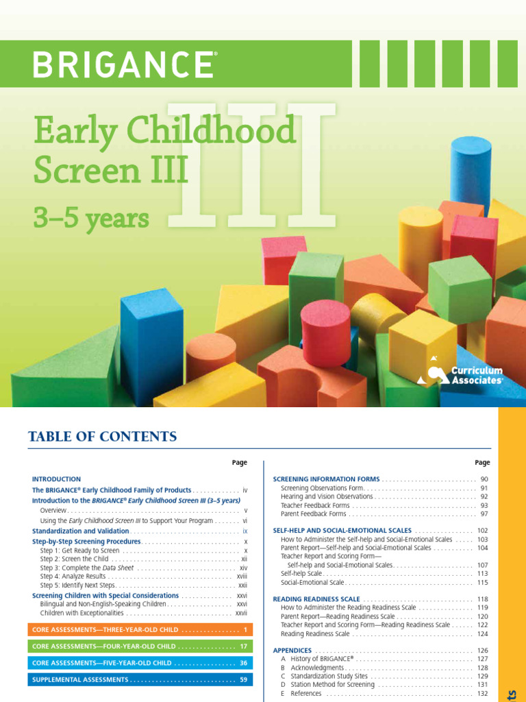 BRIGANCE Early Childhood Screen III Guide | PDF | Educational ...