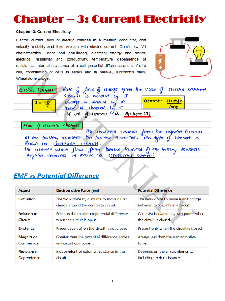 Chapter - 3 Current Electricity | PDF | Applied And Interdisciplinary ...
