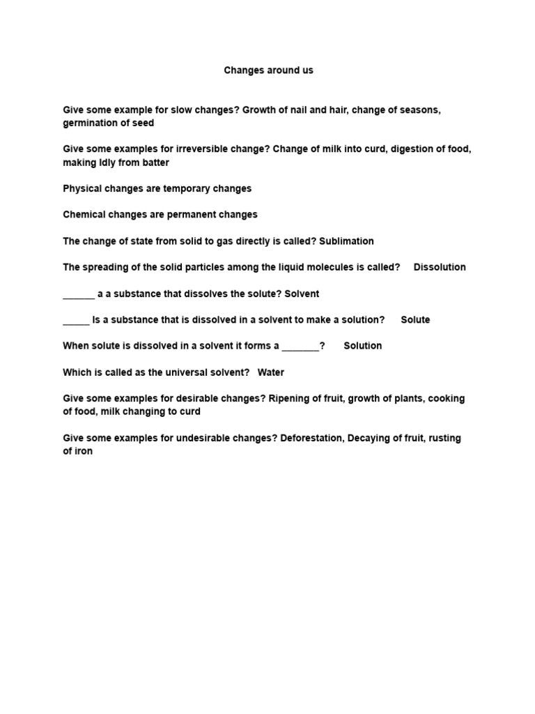 Changes Around Us-6th STD | PDF