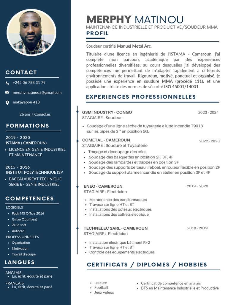 CV Soudeur Certifié - Merphy | PDF | Soudage | Construction