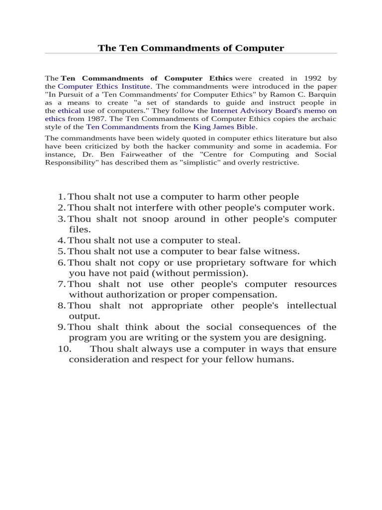 The Ten Commandments of COMPUTER | PDF | Computer File | Malware