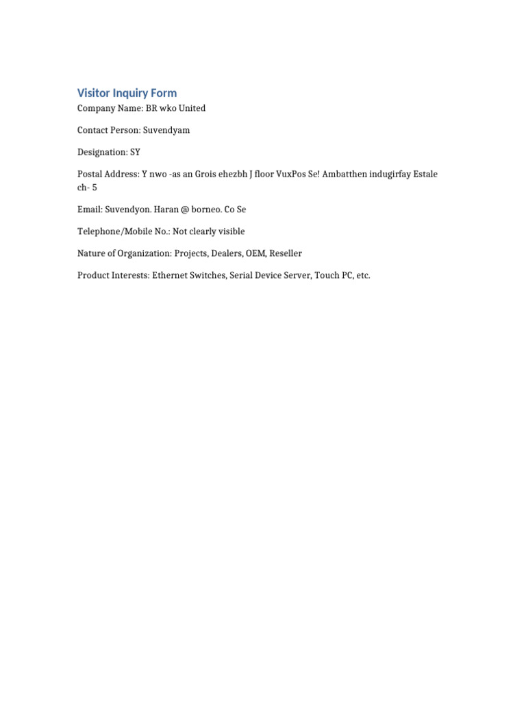 Visitor Inquiry Form | PDF