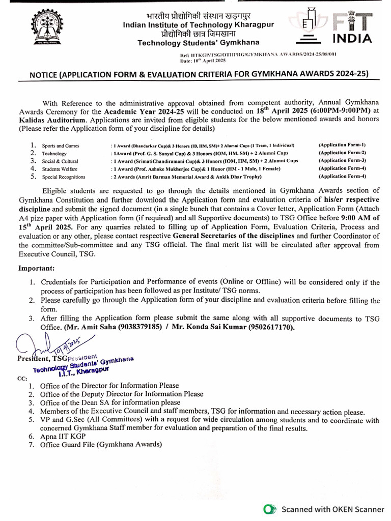 Gymkhana Awards Application 2024-25 | PDF