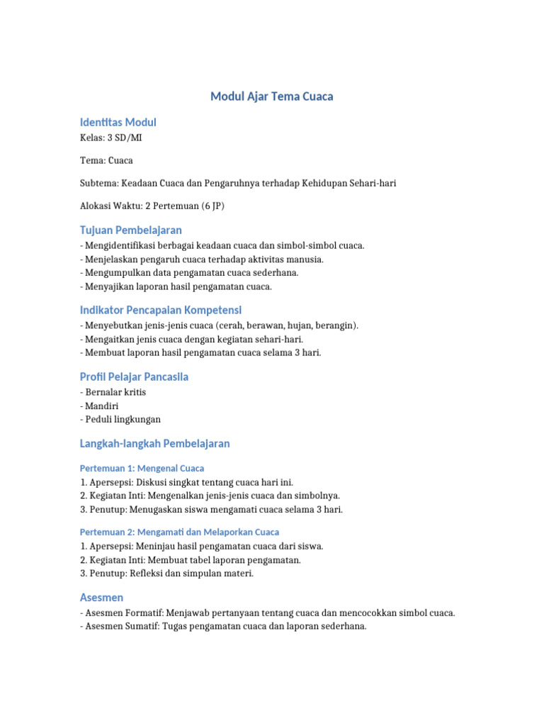 Modul Ajar Cuaca Lengkap | PDF