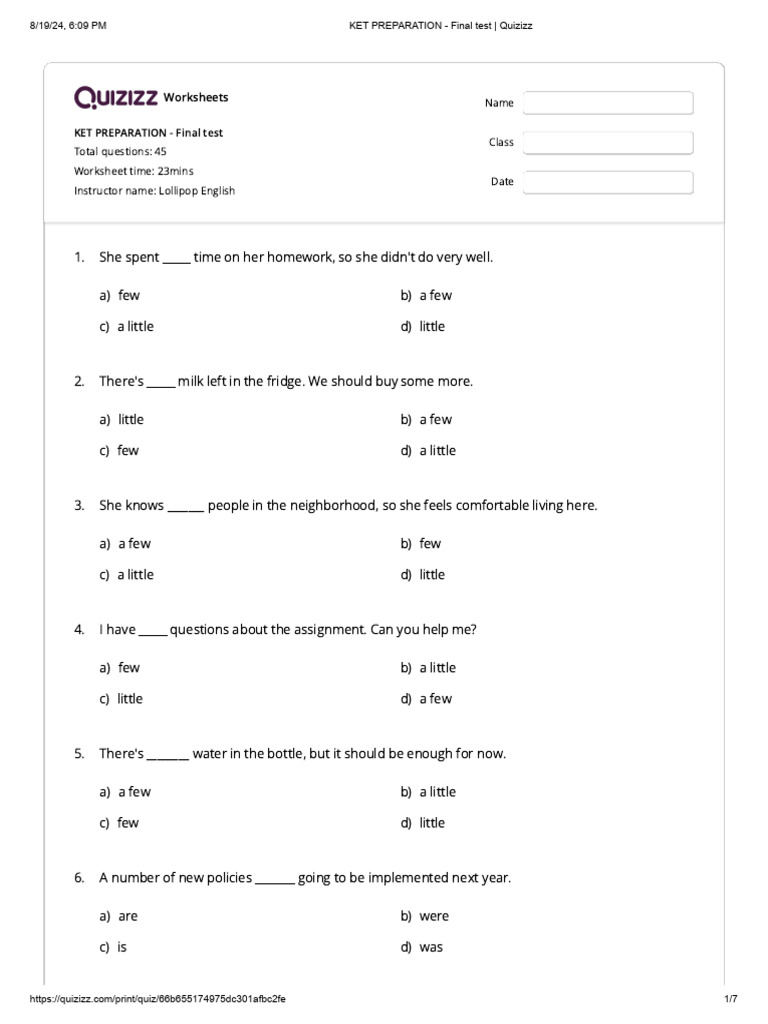 KET Final Test Worksheet | PDF