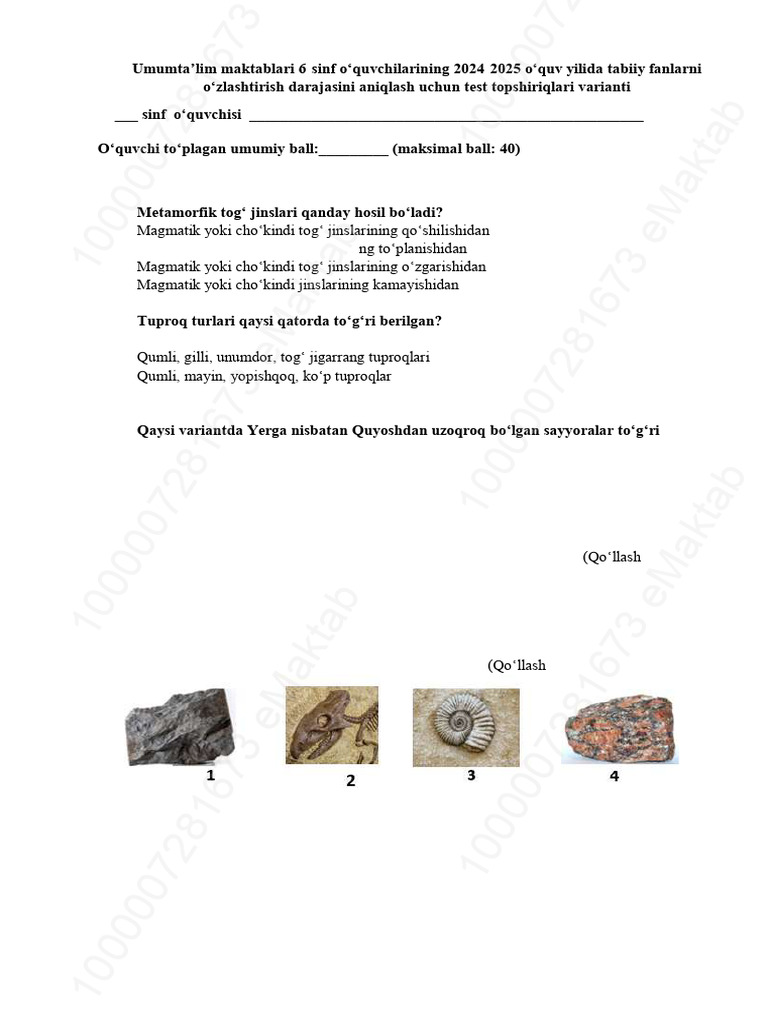 6-Sinf ChSB-4 - 2-Variant | PDF