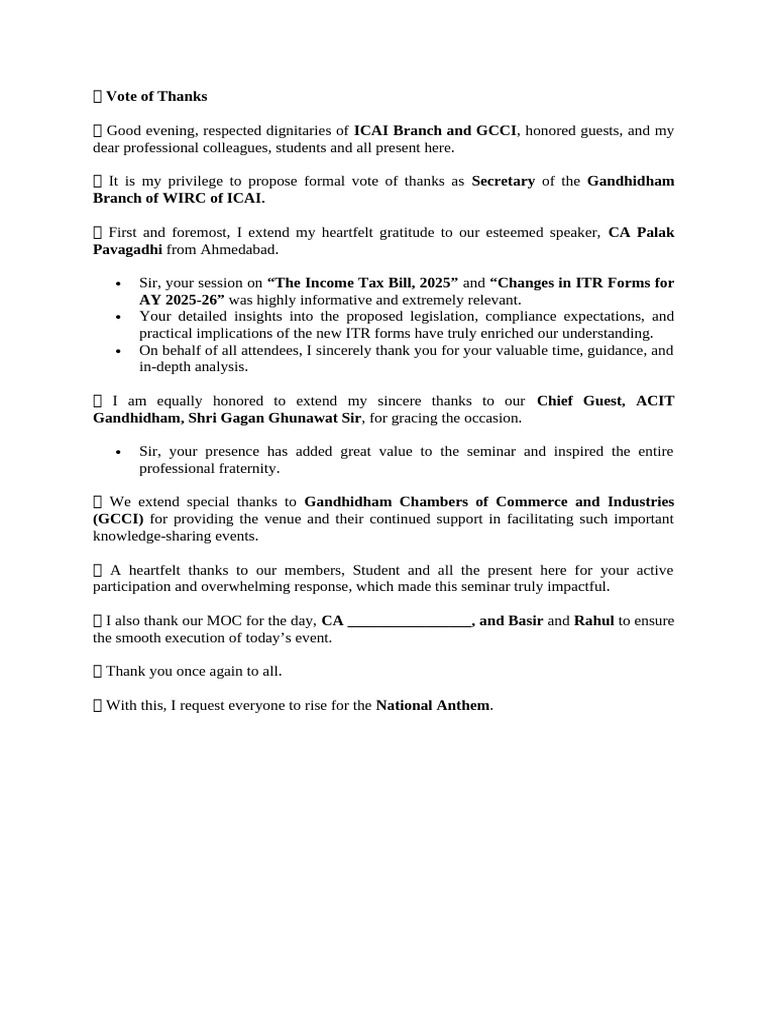 Vote of Thanks Revised | PDF