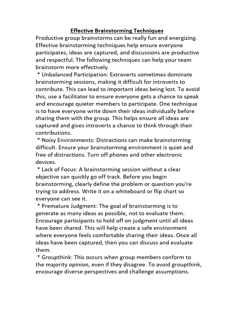 Effective Brainstorming Techniques | PDF | Brainstorming | Human Communication