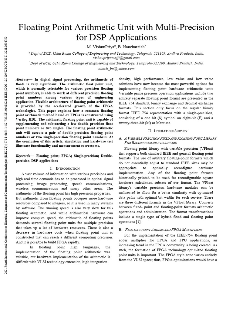 Floating Point Arithmetic Unit With Multi-Precision For DSP Applications | PDF | Field ...