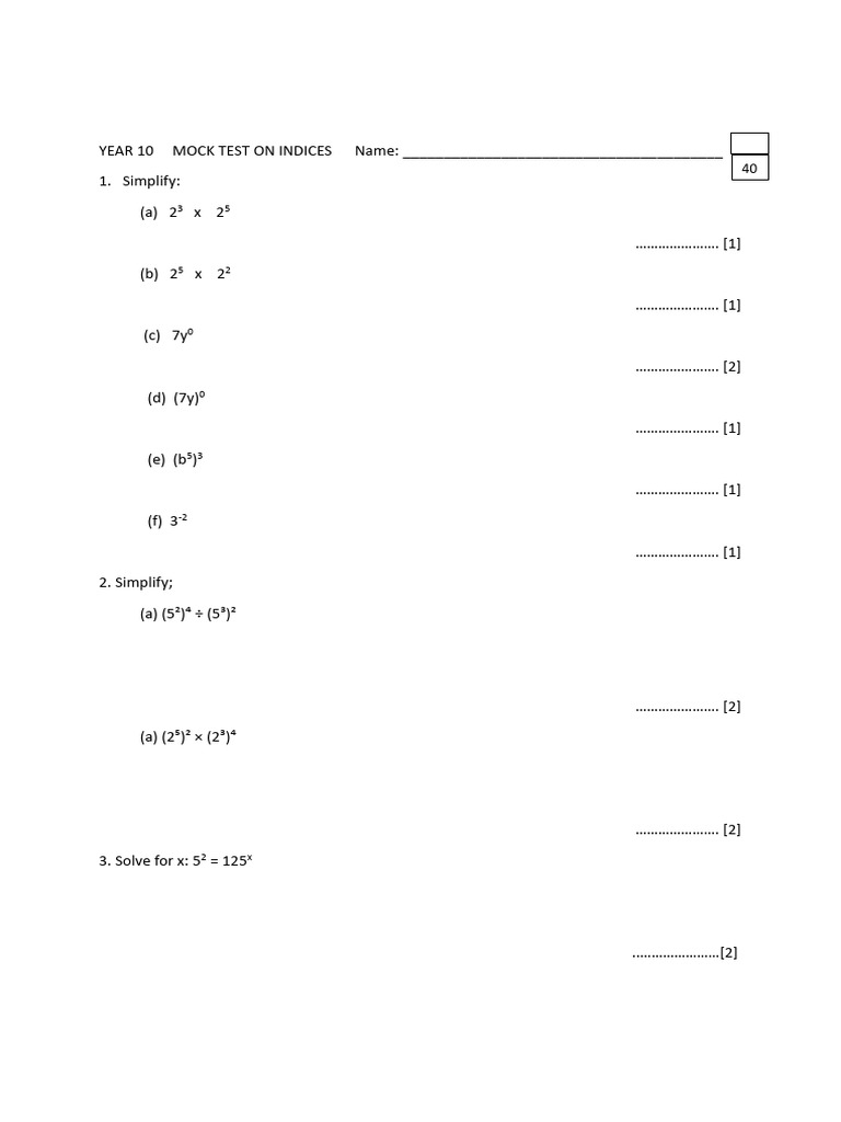 Maths Practice Paper Indices and Standard Form | PDF | Mathematics