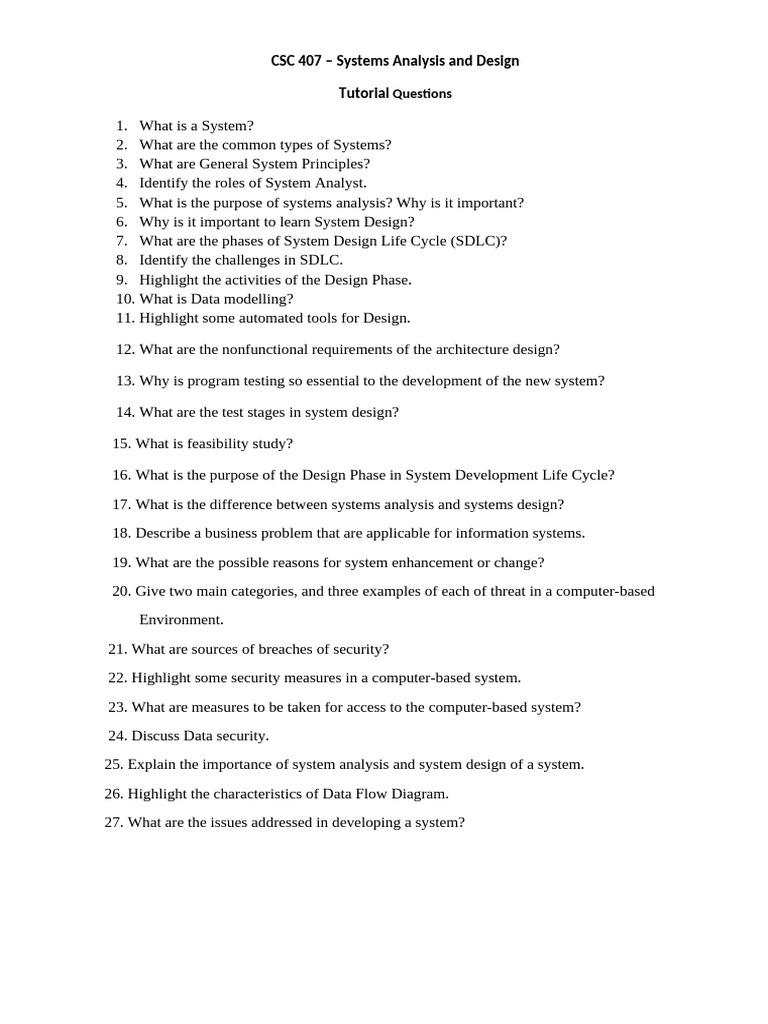 Tutorial Questions | PDF