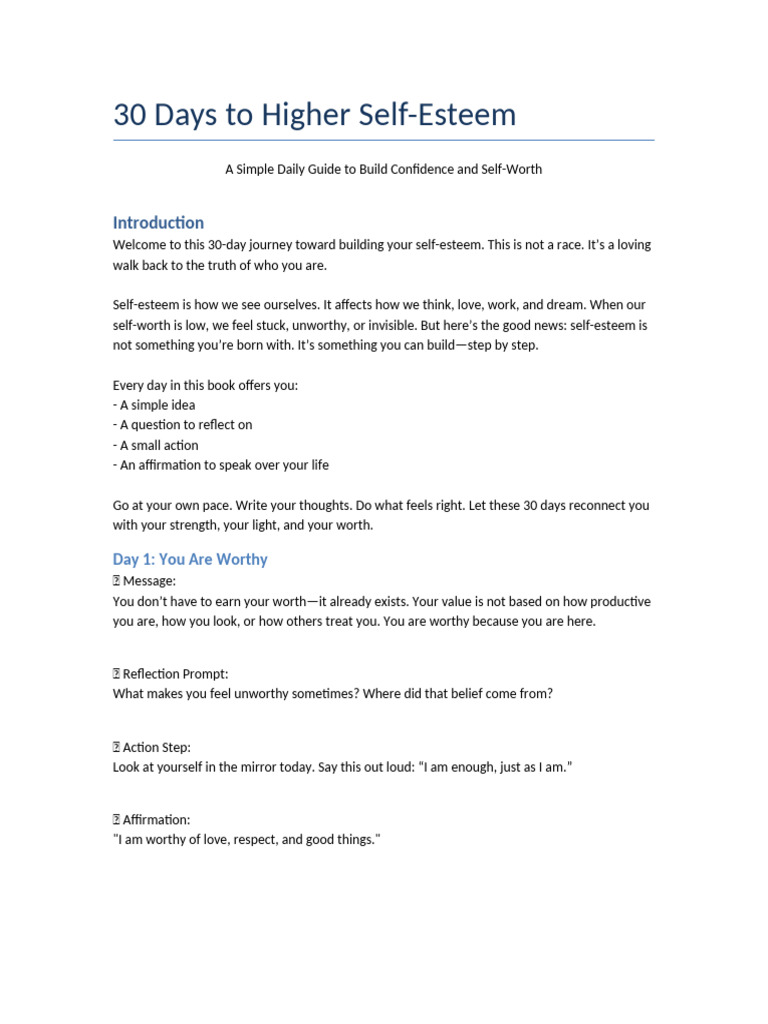 30 Days To Higher Self Esteem Sample | PDF