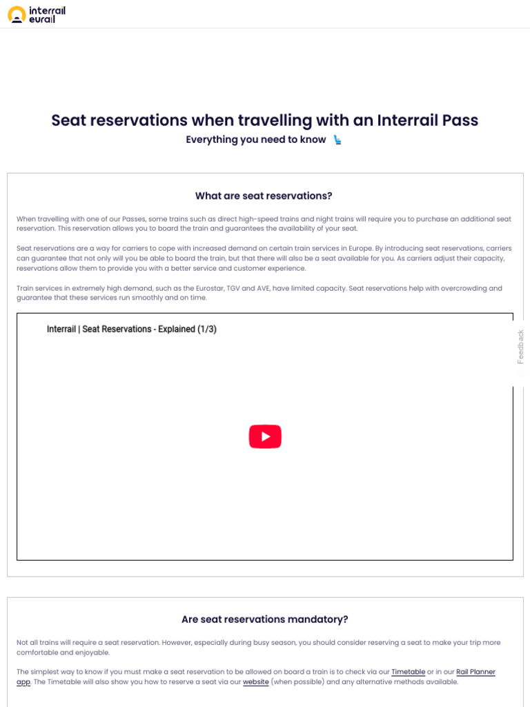 Interrail Seat Reservation Guide | PDF | Train