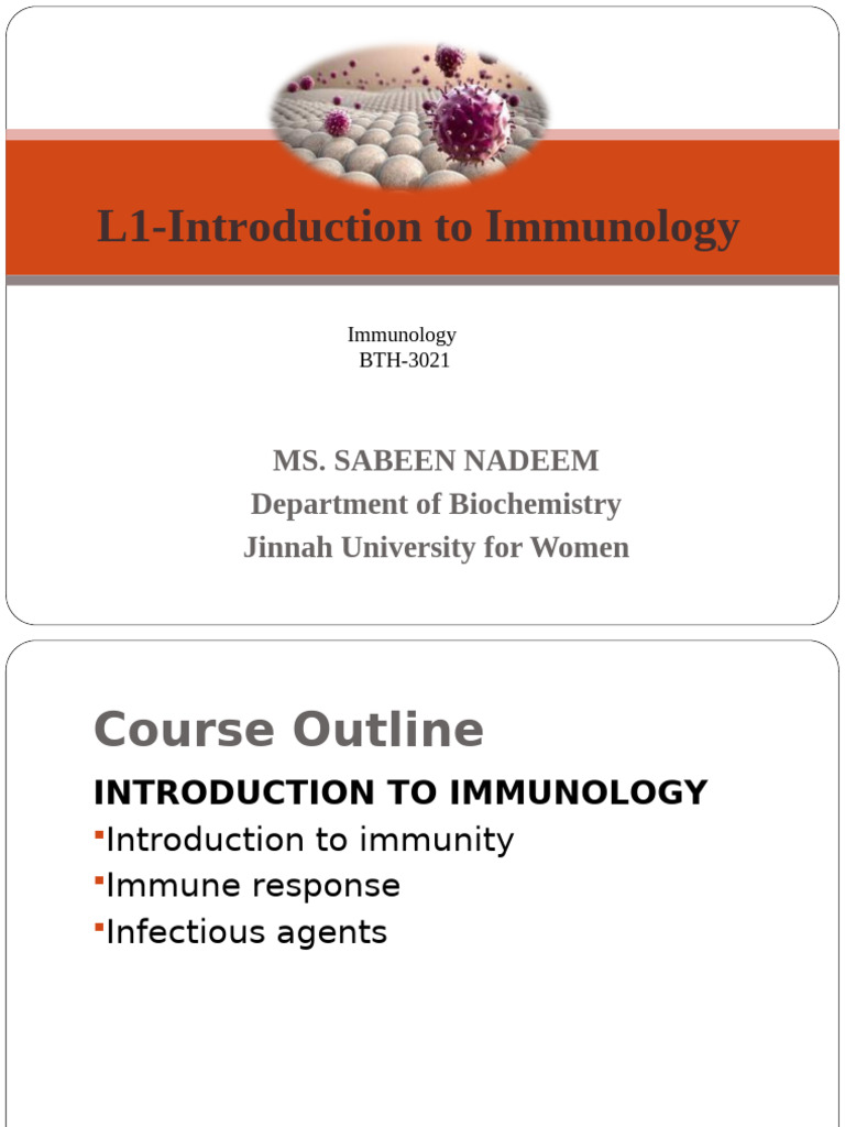 Introduction to Immunology Course Outline | PDF | Immune System | T Cell