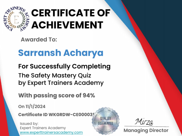 ETA Safety Certificate | PDF