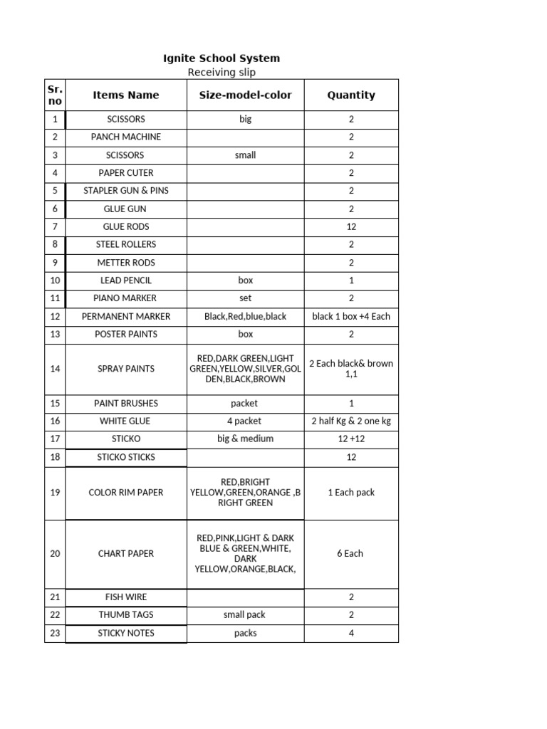 Receiving Slip All Stationery | PDF | Color