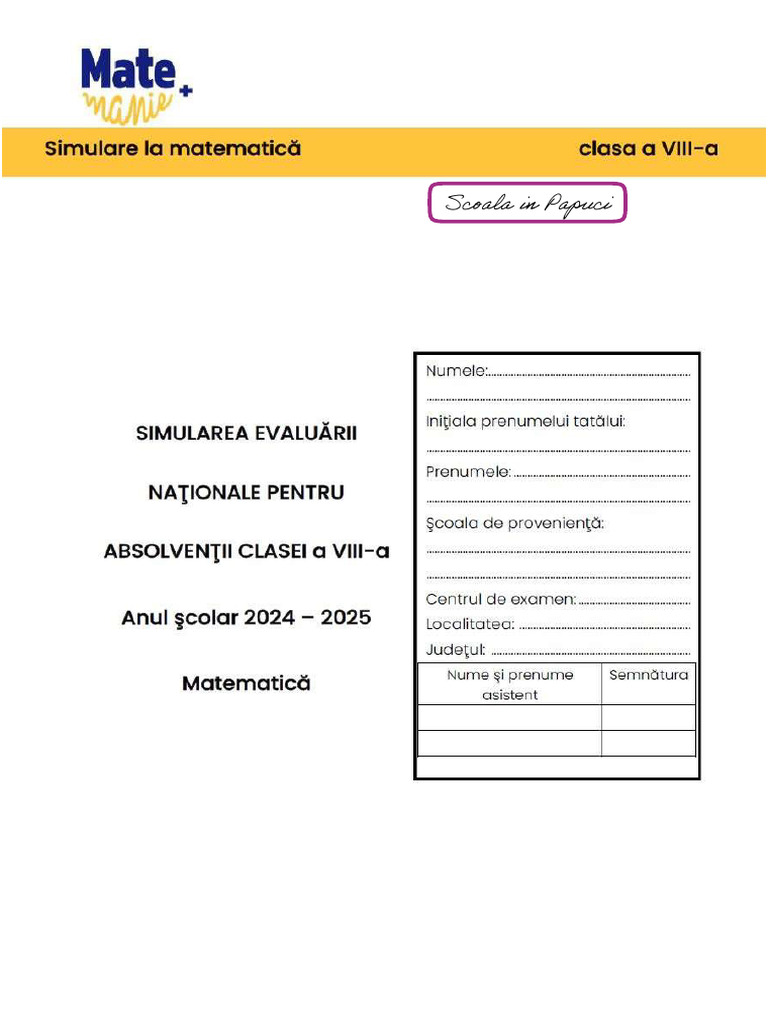 MateManiePlus - Simulare en 2025 - Octombrie 2024 - SP | PDF