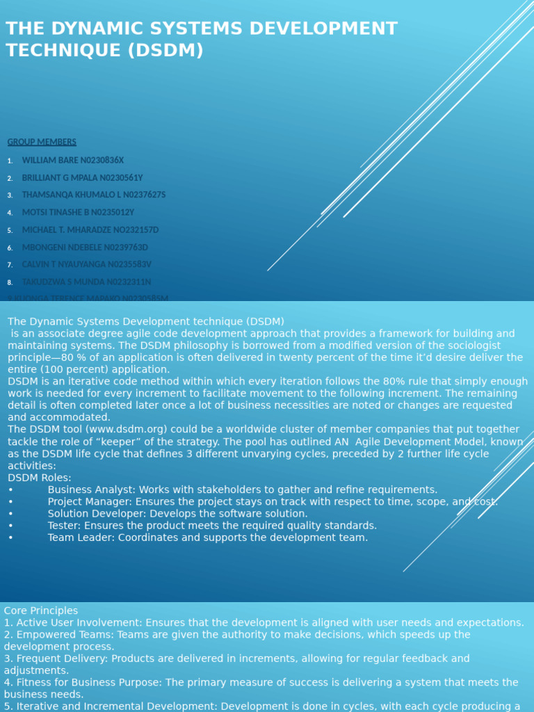 The Dynamic Systems Development Technique (DSDM) Presentation | PDF | Agile Software Development ...