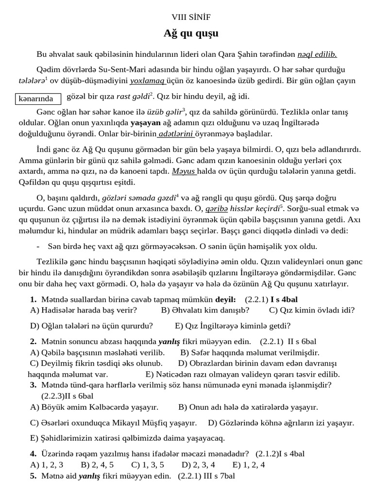 8-Ci Sinif BSQ Suallar | PDF