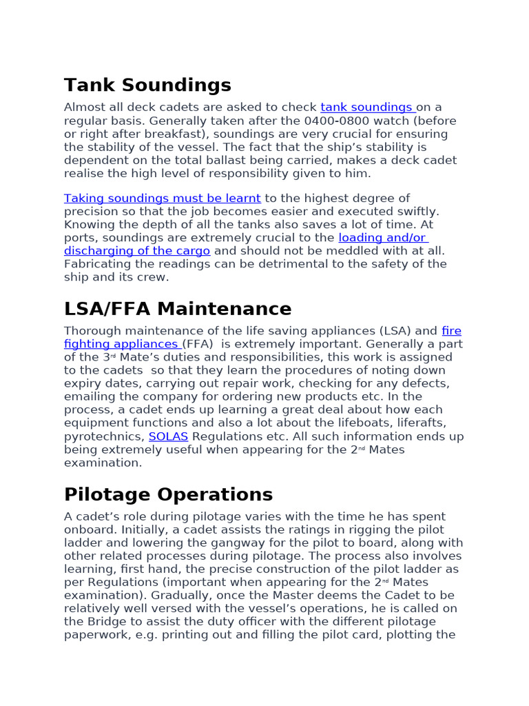 Deck Cadet Bridge Watch Duties Guide | PDF | Maritime Pilot | Shipping