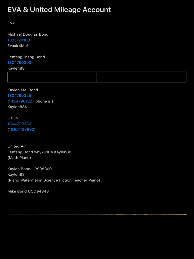 EVA & United Mileage Account | PDF
