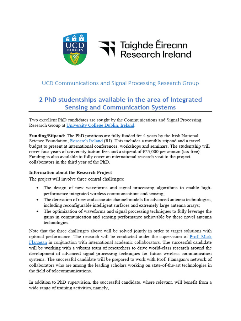 PHD Studentships UCD 1748665542 | PDF | Doctor Of Philosophy | Thesis