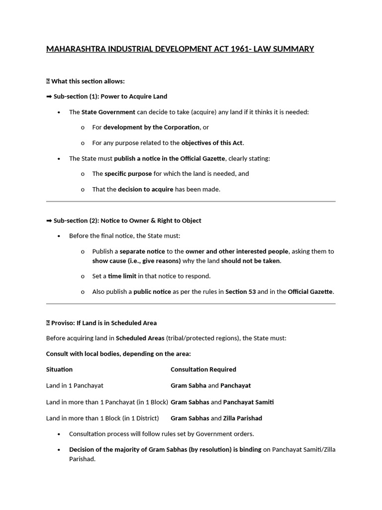 Maharashtra Industrial Development Act 1961 Law Summary | PDF | Common ...