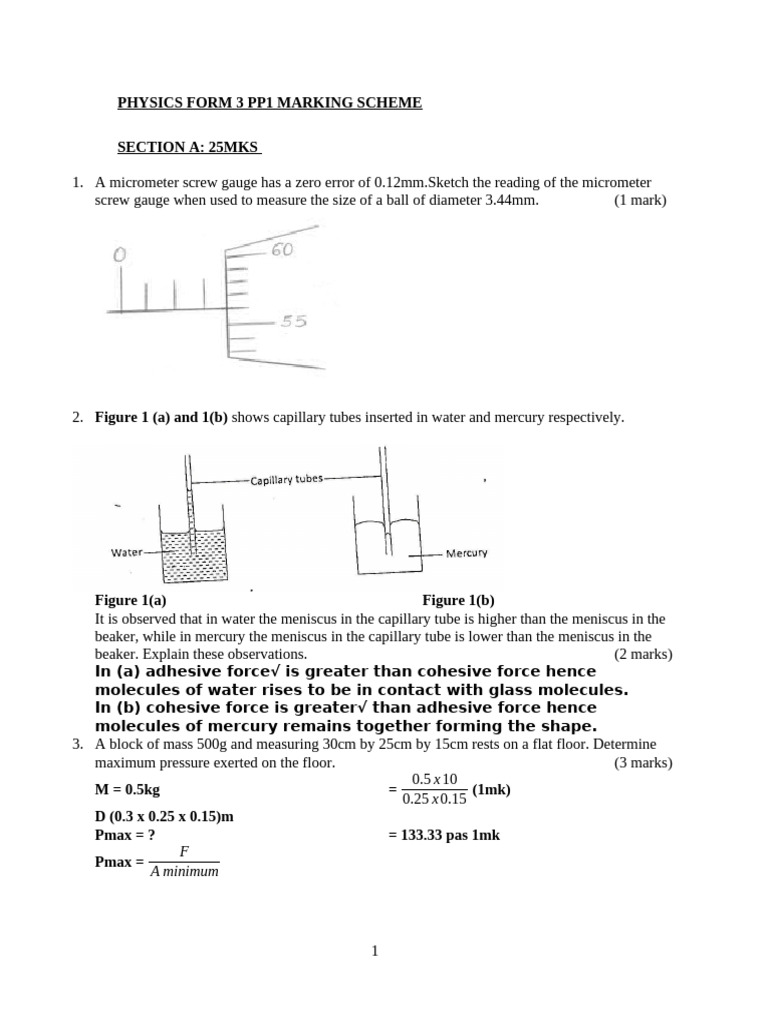 Physics Form 3 Pp1 Ms | PDF | Force | Momentum