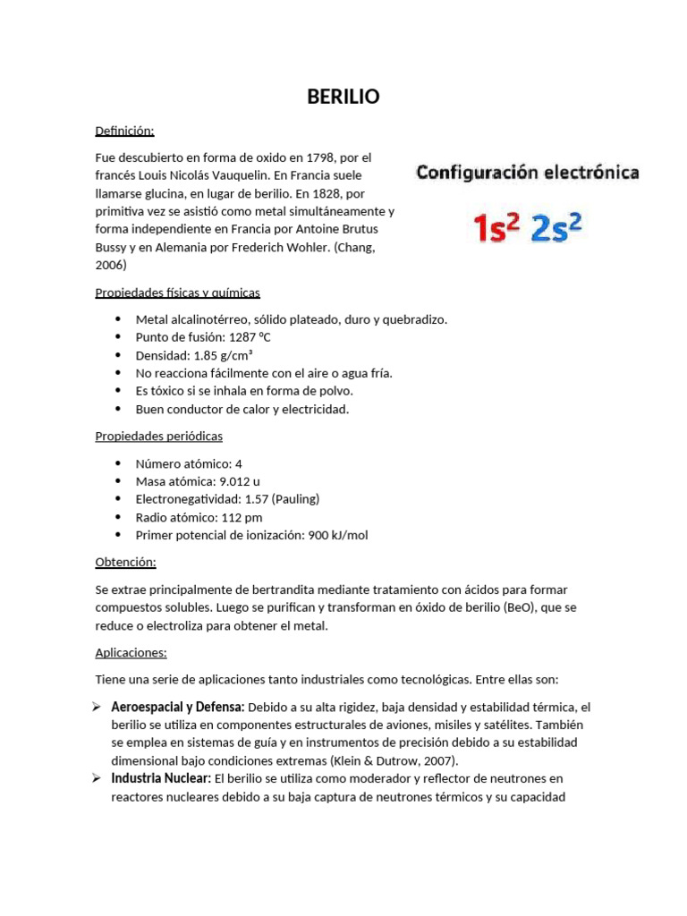 Propiedades y Usos del Berilio y Magnesio | PDF | Magnesio | Rieles