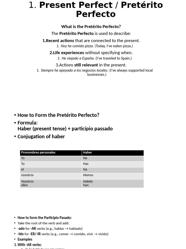 Uso y formación del Pretérito Perfecto | PDF