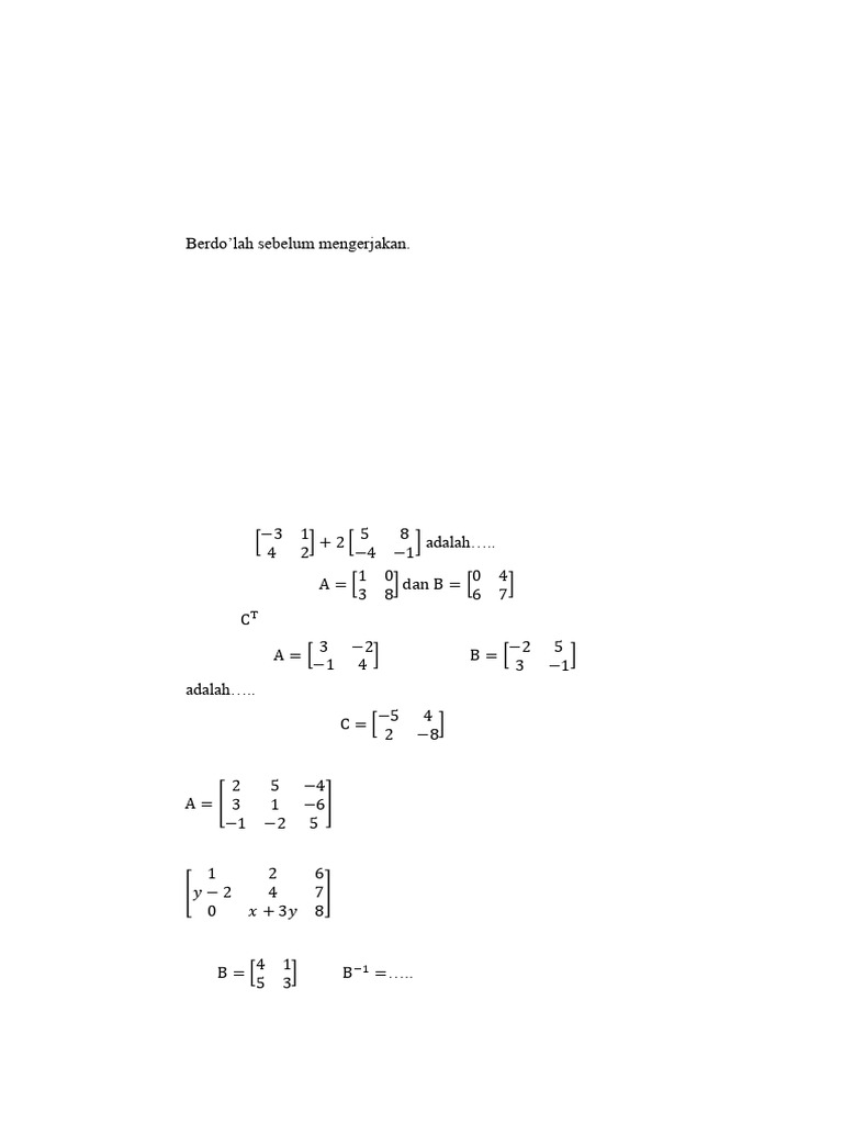 Soal Ulangan Matriks | PDF