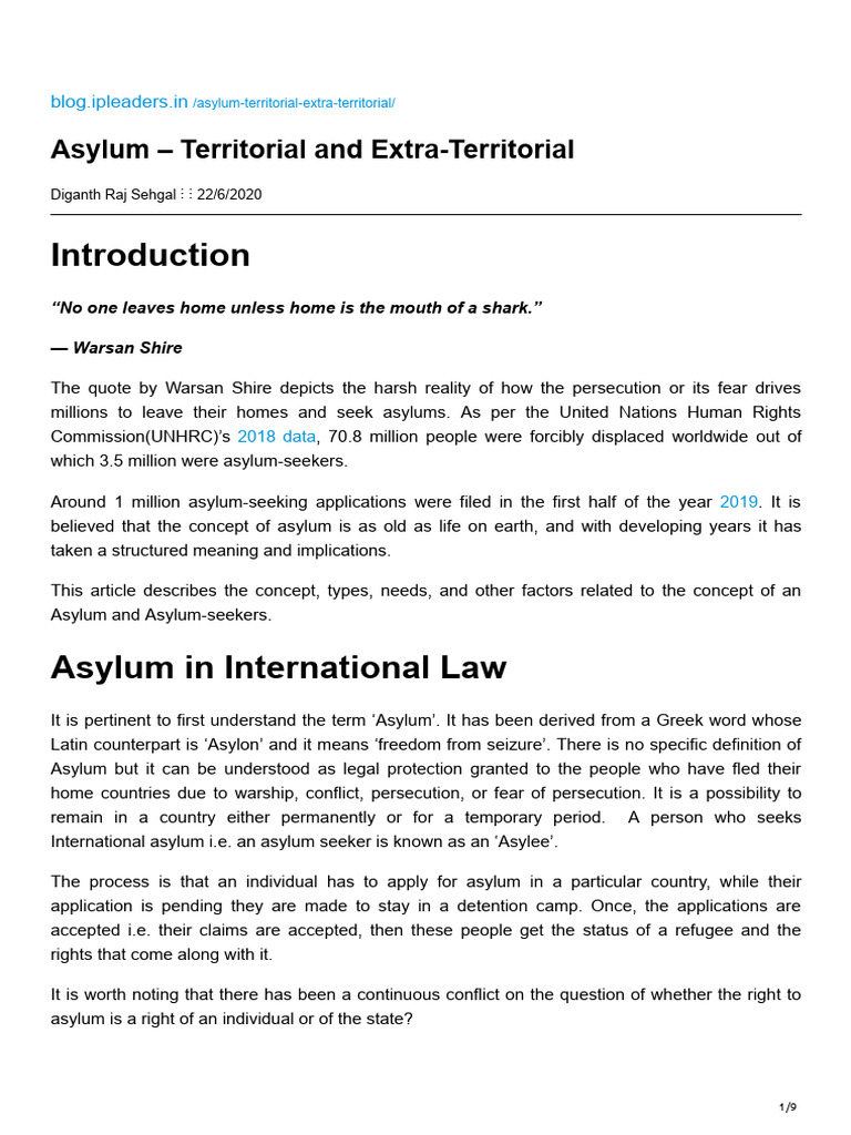Blog - Ipleaders.in-Asylum Territorial and Extra-Territorial | PDF | Asylum Seeker | Right Of Asylum