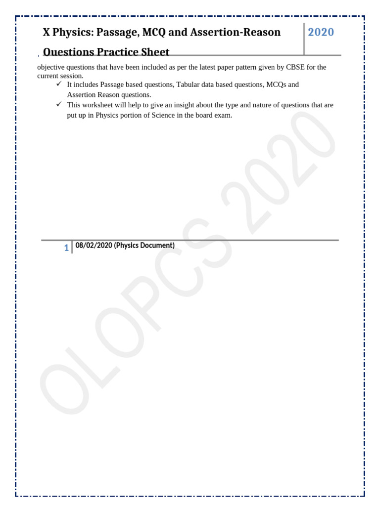 Class 10 Physics MCQ, Passage, Assertion | PDF | Mirror | Electromagnetic Radiation