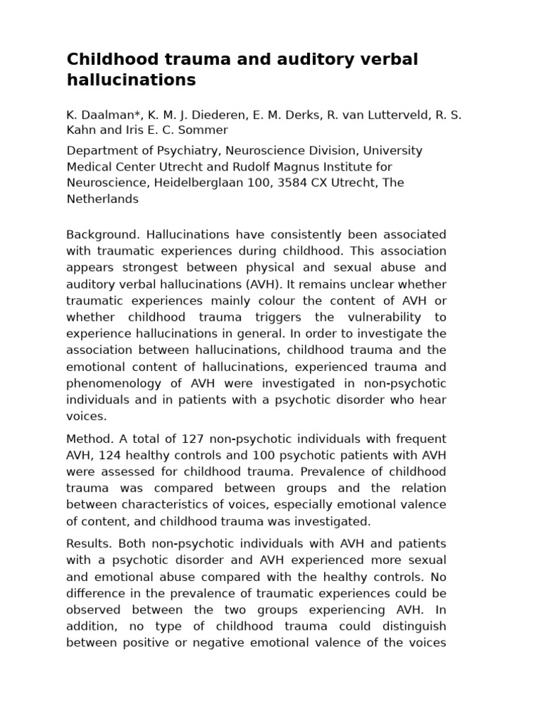 Childhood Trauma and Auditory Verbal Hallucinations | PDF | Psychological Trauma | Psychosis