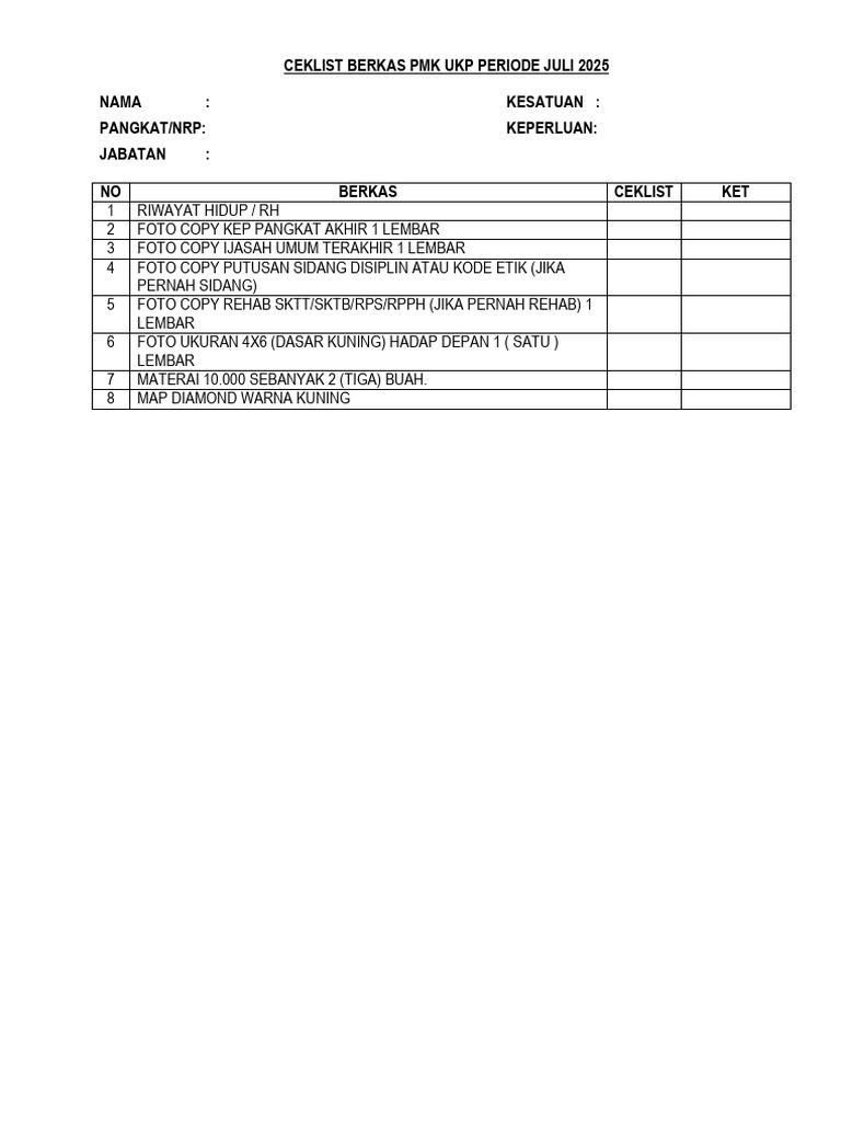 Cheklist Berkas Litsus | PDF