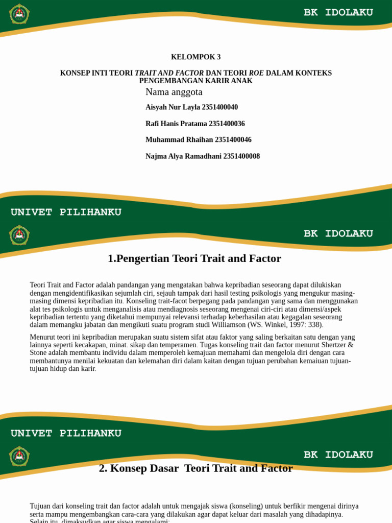Teori Trait and Factor Dan Teori Roe | PDF