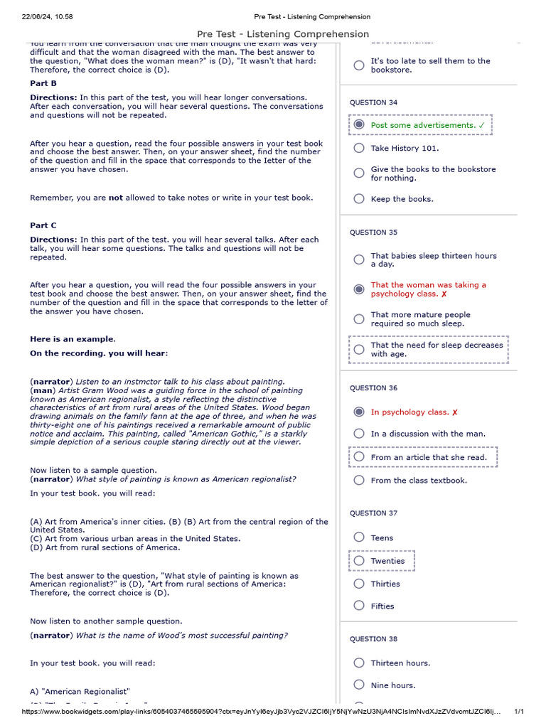 Pre Test - Listening Comprehension | PDF